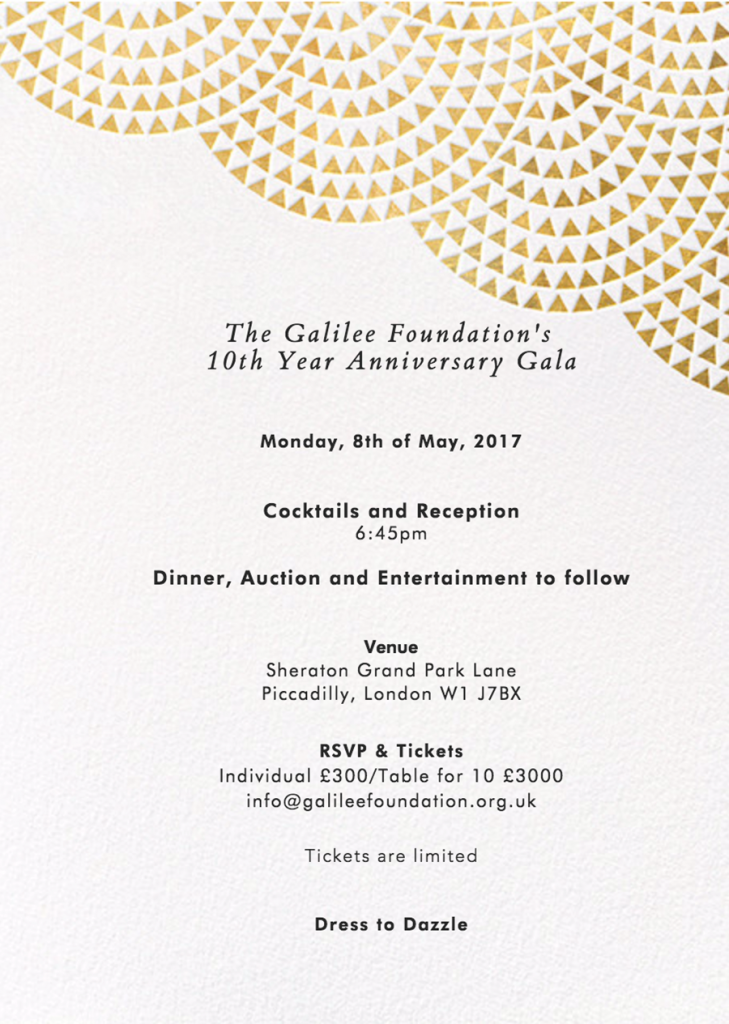 10th Anniversary Gala Dinner! - Galilee Foundation